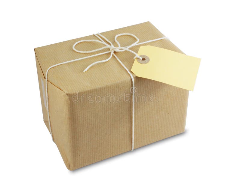 Wrapped parcel with label stock photo. Image of string - 24833740
