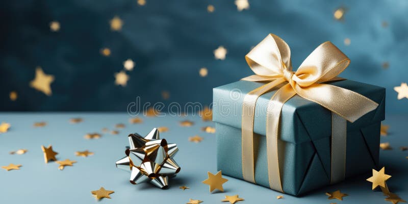 Wrapped Present on Blue Background, with Stars Stock Illustration ...