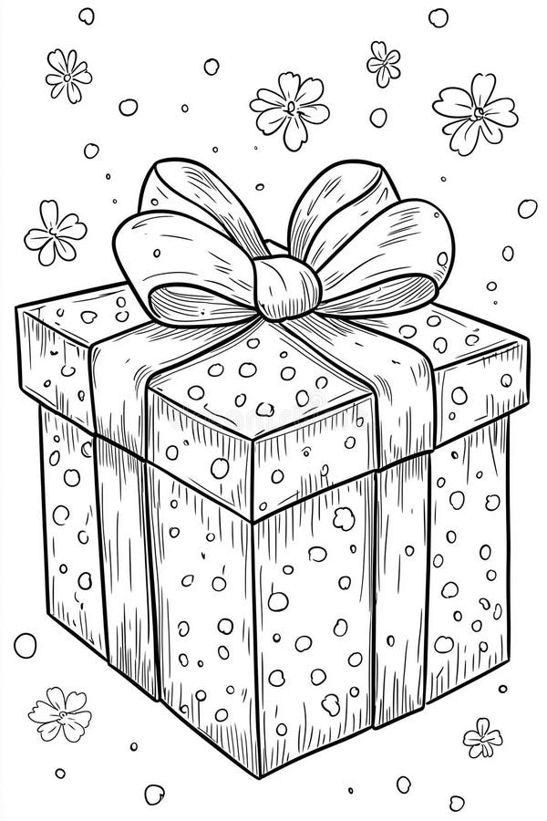 Gift Box Coloring Page for Christmas Fun Stock Illustration ...