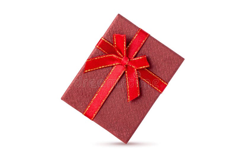 Wrapped Red Gift Box with Ribbon Bow Isolated on White Stock Photo ...