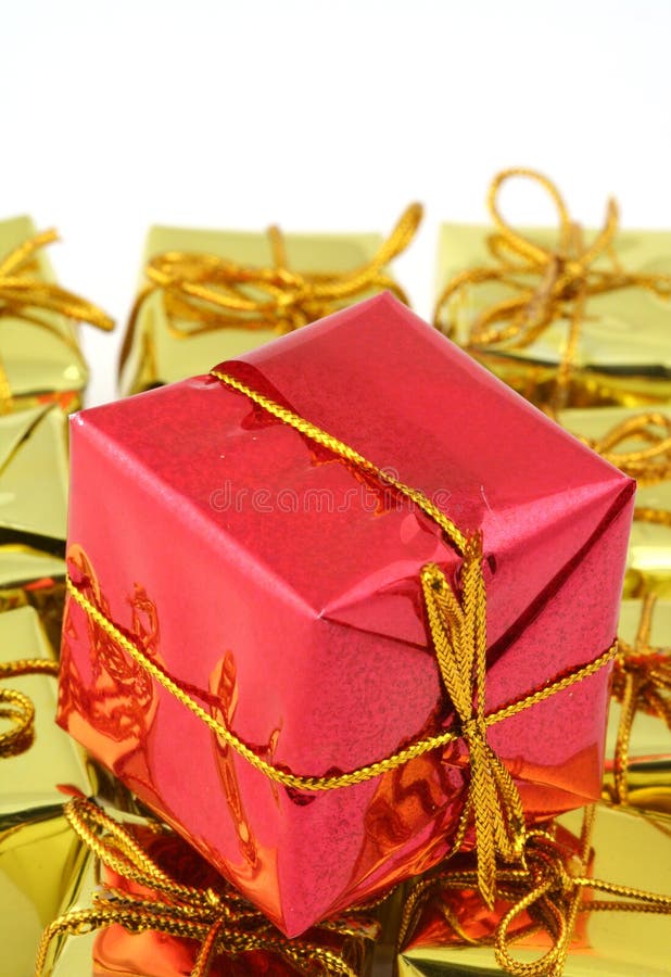 Wrapped Red and Gold Presents Stock Image - Image of shiny, wrapped ...