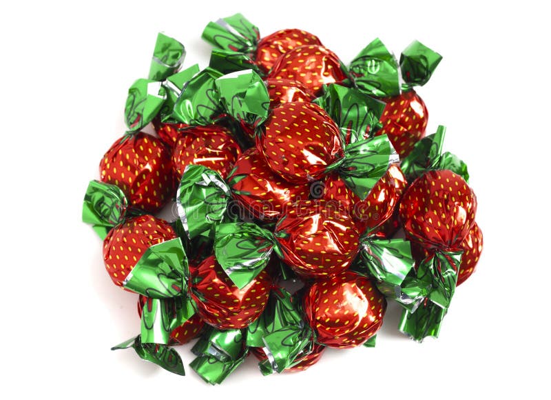 Wrapped Strawberry Candy in Decorative Wrapper Stock Image - Image of ...