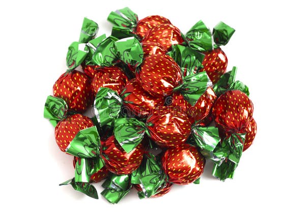 Wrapped Strawberry Candy in Decorative Wrapper Stock Image - Image of ...