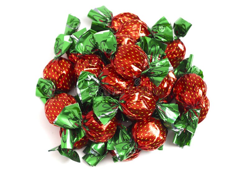Wrapped Strawberry Candy in Decorative Wrapper Stock Image - Image of ...
