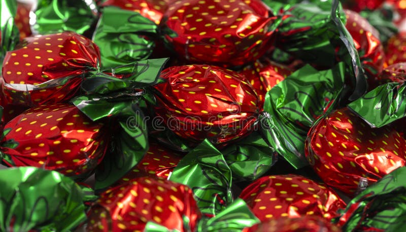 Wrapped Strawberry Candy in Decorative Wrapper Stock Photo - Image of ...