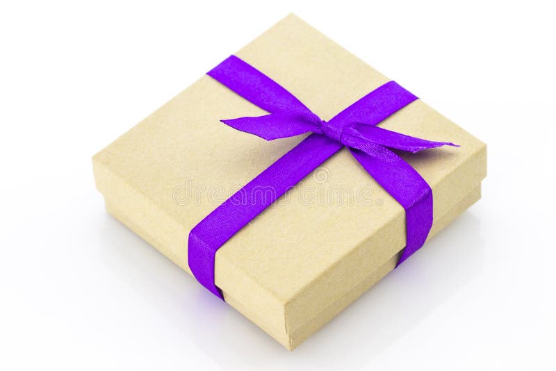 Wrapped Vintage Gift Box with Purple Ribbon Isolated Stock Photo ...