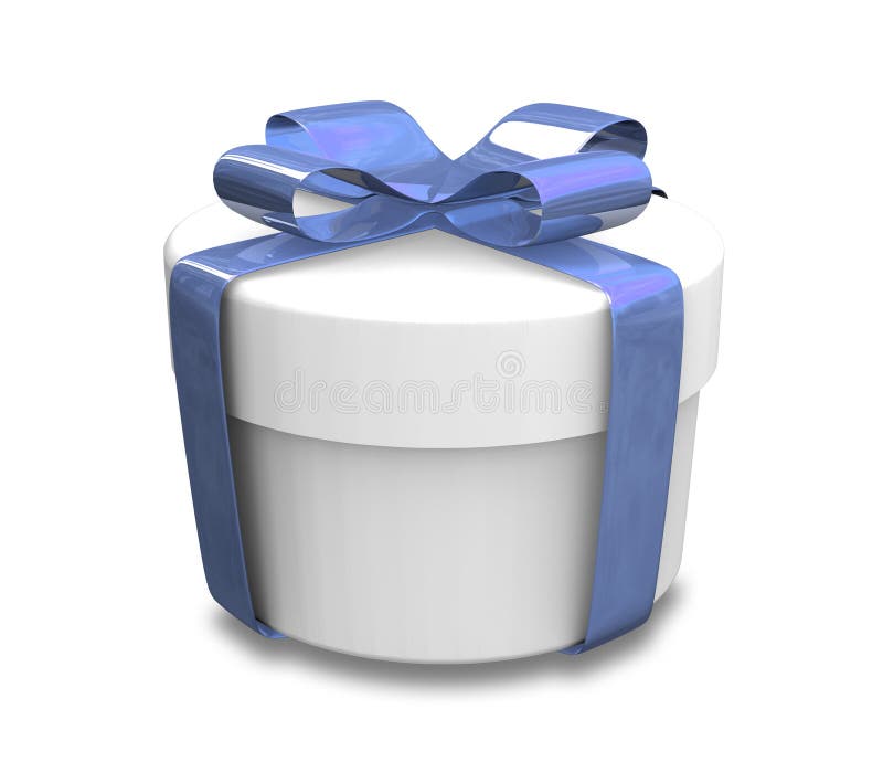 White Round Gift Box Blue Bow Ribbon Stock Illustrations – 656 White ...