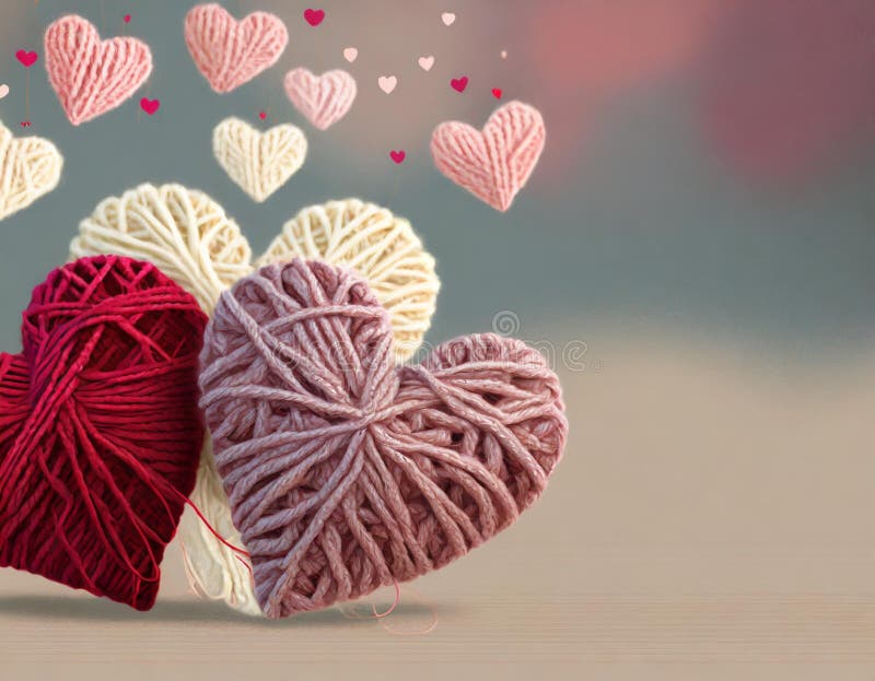 Wrapped Yarn Hearts Forming Romantic Backdrop with Copy Space, AI ...
