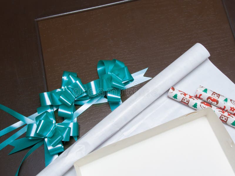 Wrapping Gift with Scissors, Tape and Paper Stock Photo - Image of ...