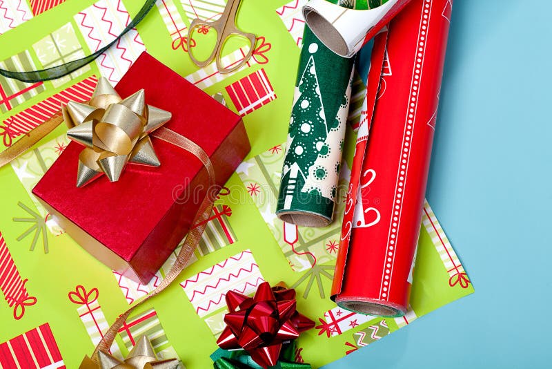 Christmas Wrapping Paper Rolls Stock Image - Image of festive ...