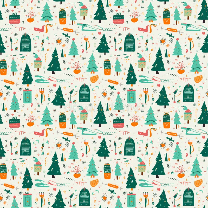 Wrapping Paper Design Featuring DIY Holiday Crafts Stock Illustration ...