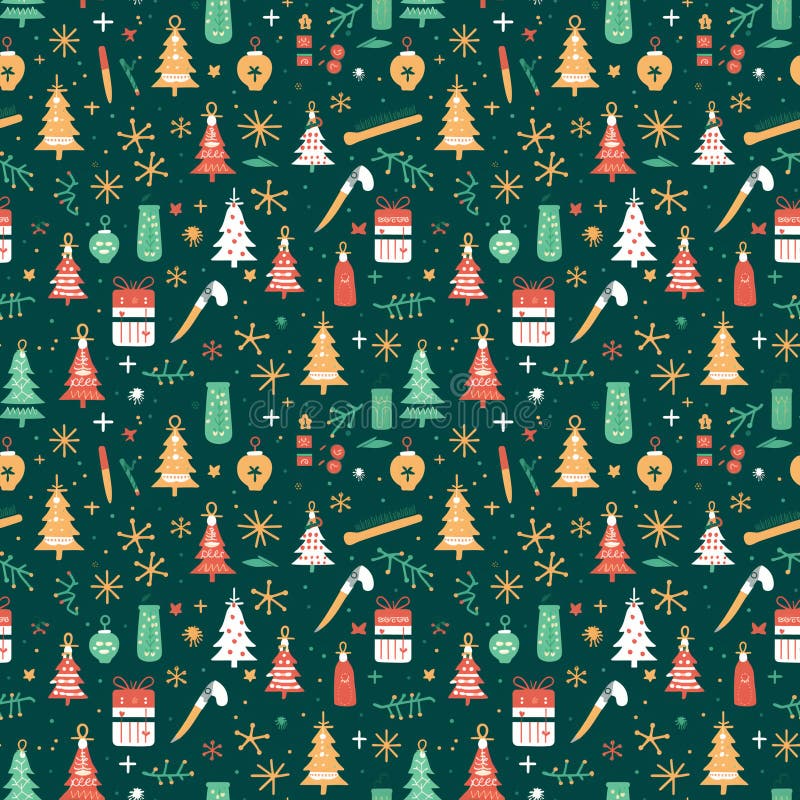 Wrapping Paper Design Featuring DIY Holiday Crafts Stock Illustration ...