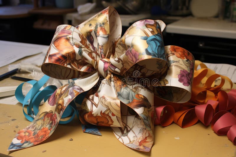 Wrapping Process with Paper, Tape, and Bow Stock Image - Image of ...