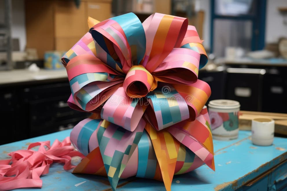 Wrapping Process with Paper, Tape, and Bow Stock Illustration ...