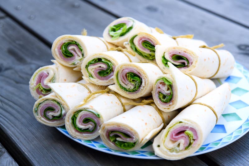 Wraps with ham and salad stock image. Image of salad - 129418081