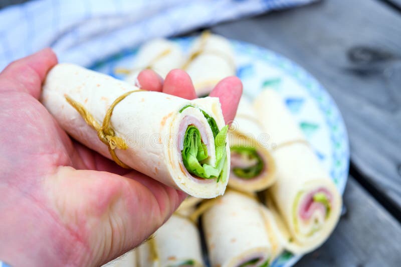 Wraps with ham and salad stock image. Image of salad - 129418081
