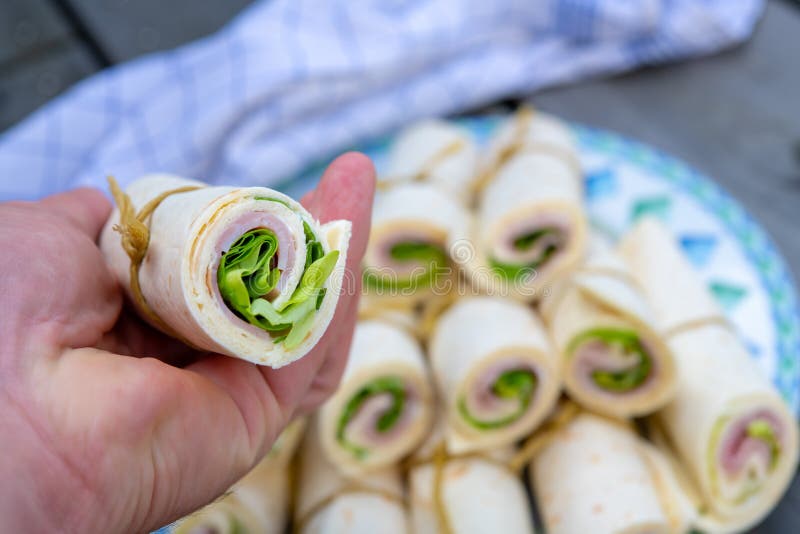 Wraps with ham and salad stock image. Image of food - 129418655