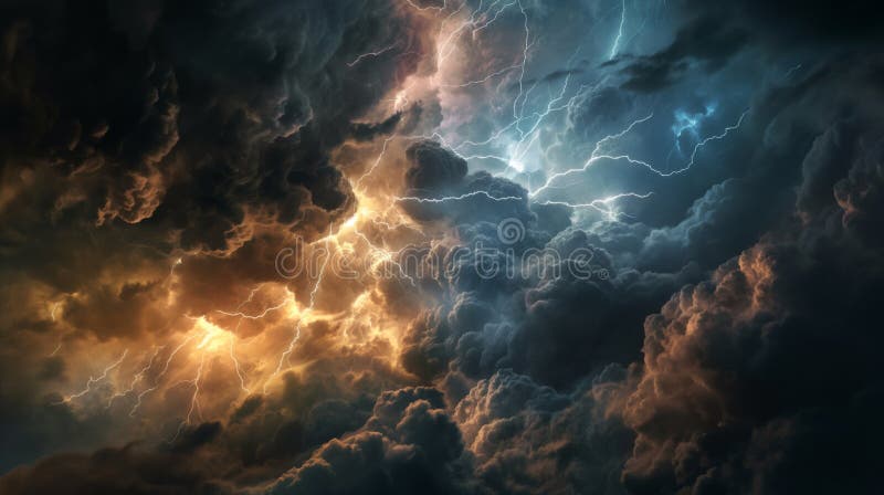 The Wrath of God. Lightning and Thunderstorm in the Sky Stock ...