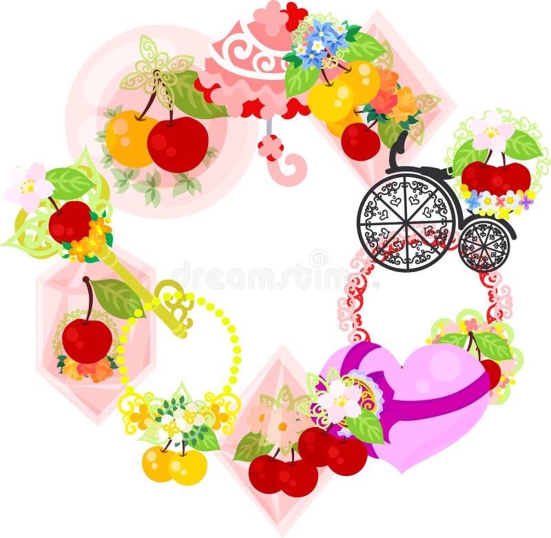 The Wreath of Cherry Objects Stock Vector - Illustration of circle ...