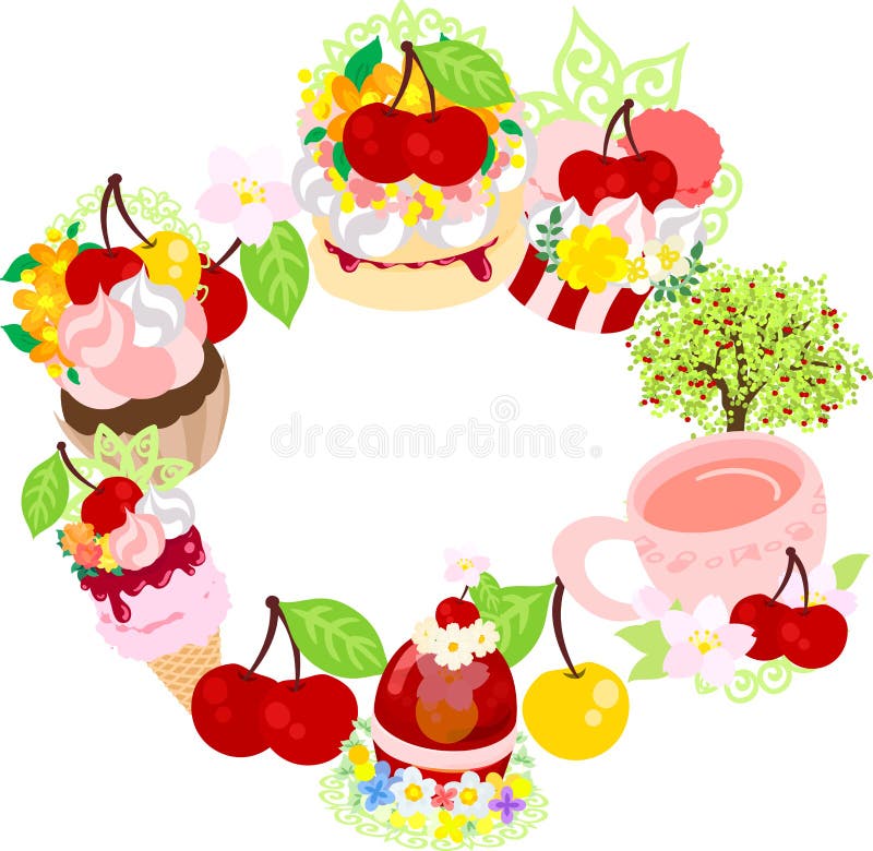The Wreath of Cherry Sweets Stock Vector - Illustration of seal ...