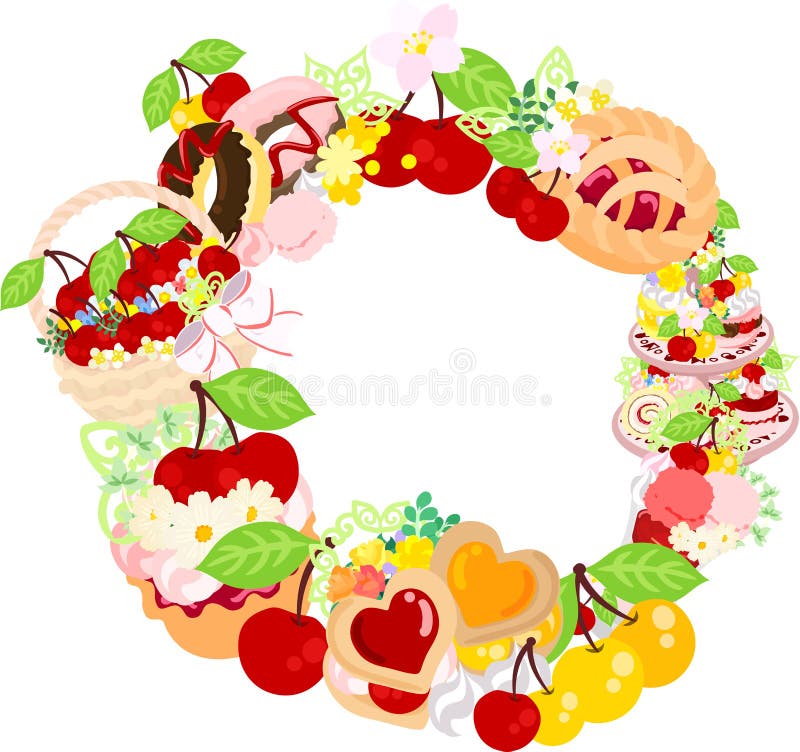 The Wreath of Cherry Sweets Stock Vector - Illustration of design, idea ...
