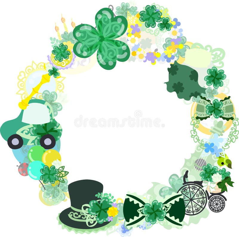 The Wreath of Clover Objects Stock Vector - Illustration of label ...