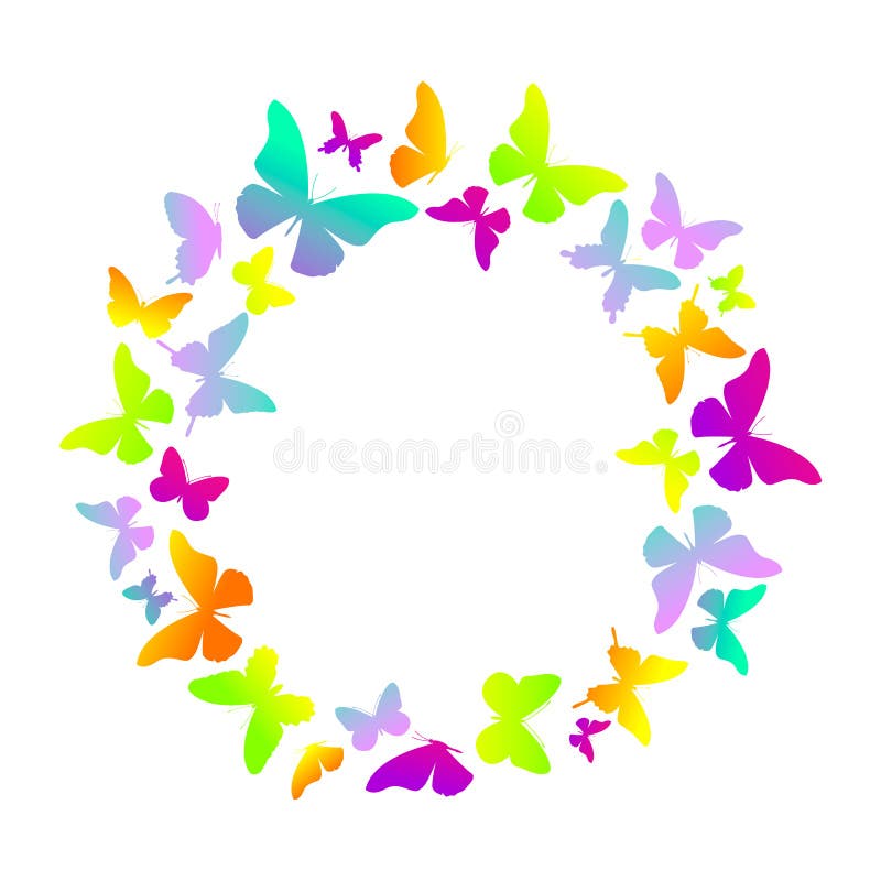 Wreath of Colorful Butterflies. Round Butterfly Frame. Stock Vector ...