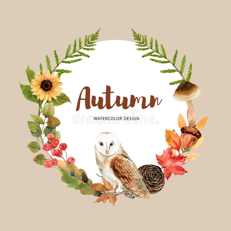 Wreath Design with Autumn Theme, Watercolour Forest Vector Illustration ...