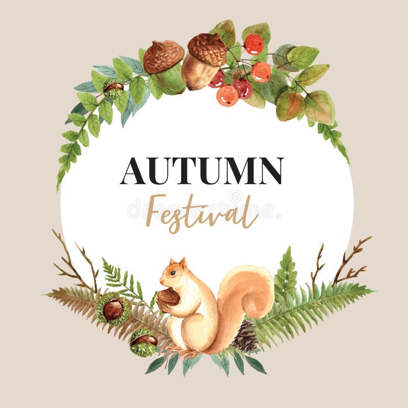Wreath Design with Autumn Theme, Watercolour Green Forest Vector ...