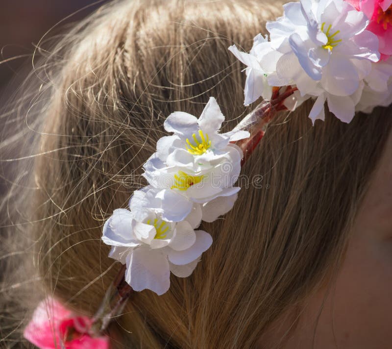 Wreath of Flowers on the Head of a Girl Stock Photo - Image of flowers ...