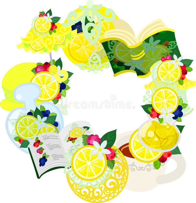 The Wreath of Lemon Objects Stock Vector - Illustration of nature ...