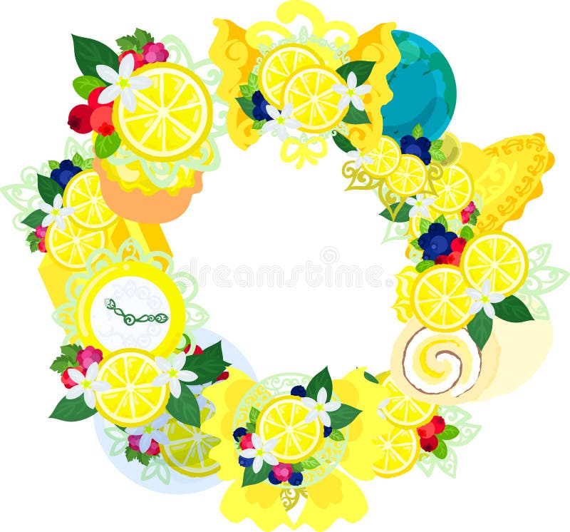 The Wreath of Lemon Objects Stock Vector - Illustration of plant, food ...