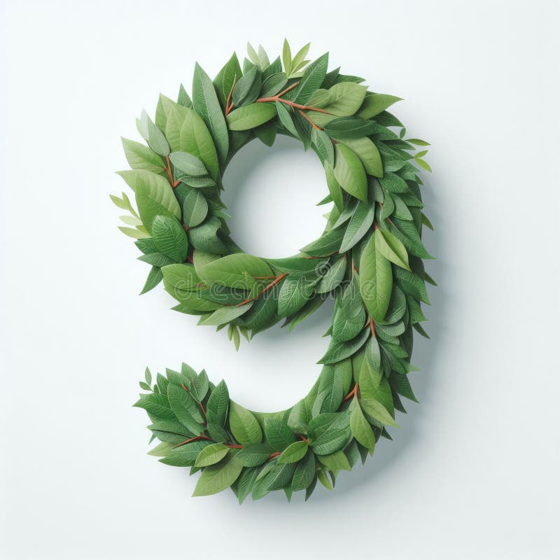 A Wreath Made of Leaves with the Number Nine on it Stock Photo - Image ...