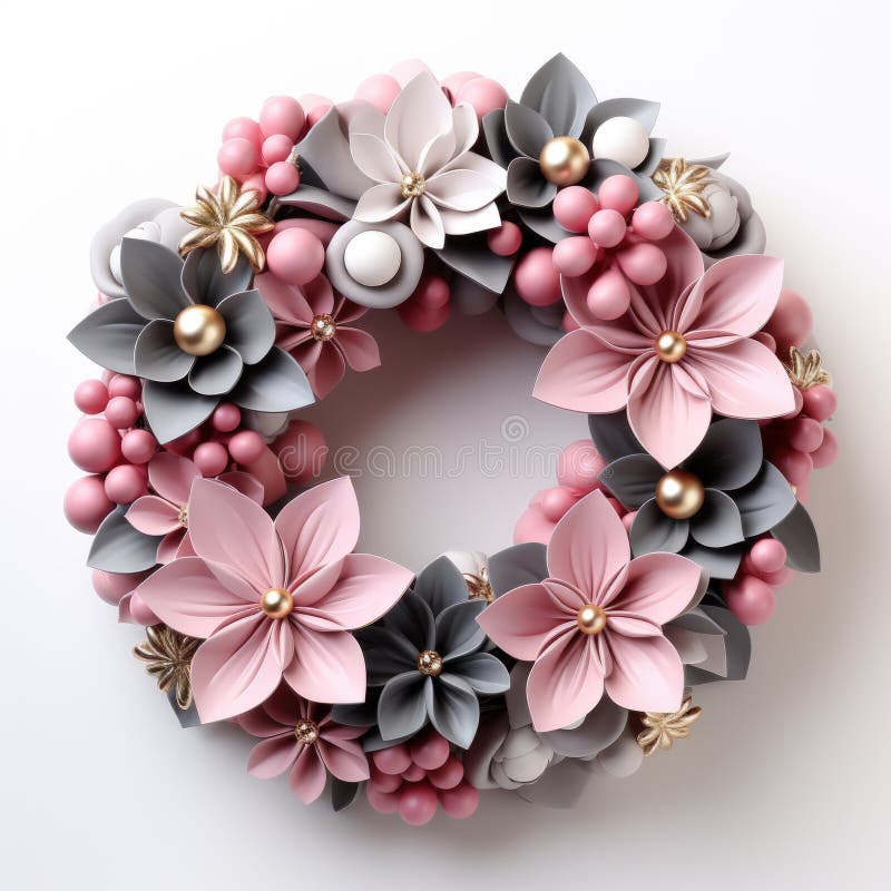 A Wreath Made of Paper Flowers and Pearls. Stock Illustration ...