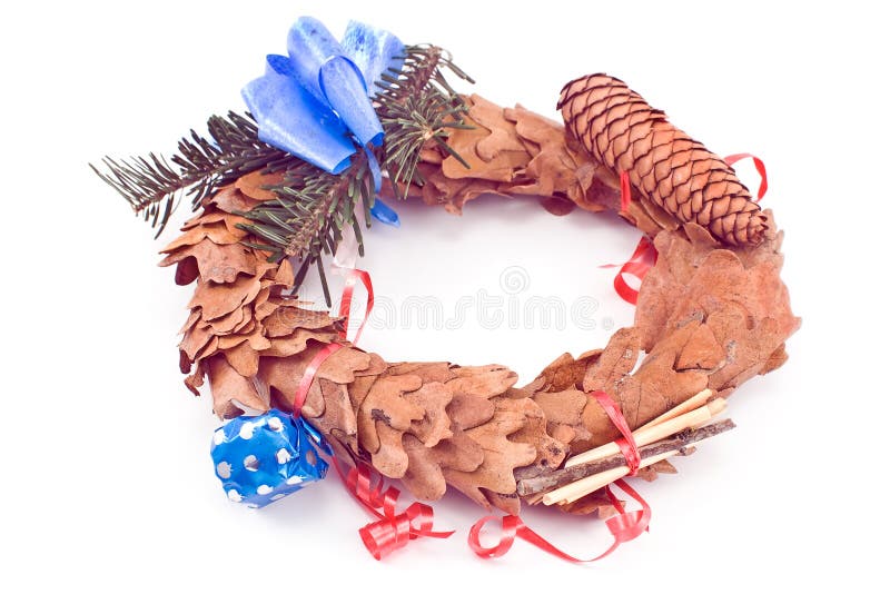 Wreath of Oak Leaves with Ribbon and Pine Stock Photo - Image of leaf ...