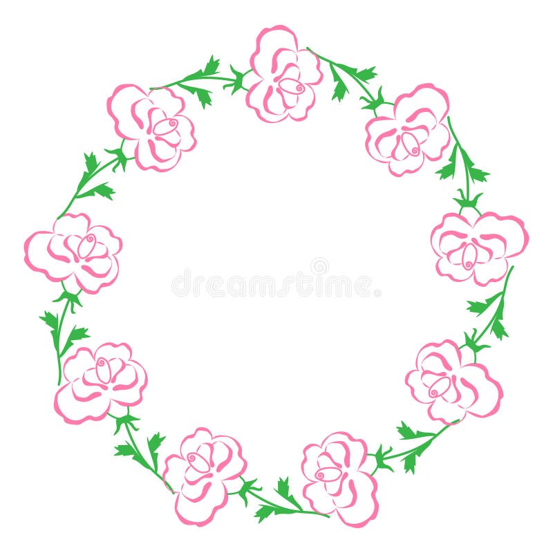 Wreath of Pink Doodle Roses - Round Frame Stock Vector - Illustration ...