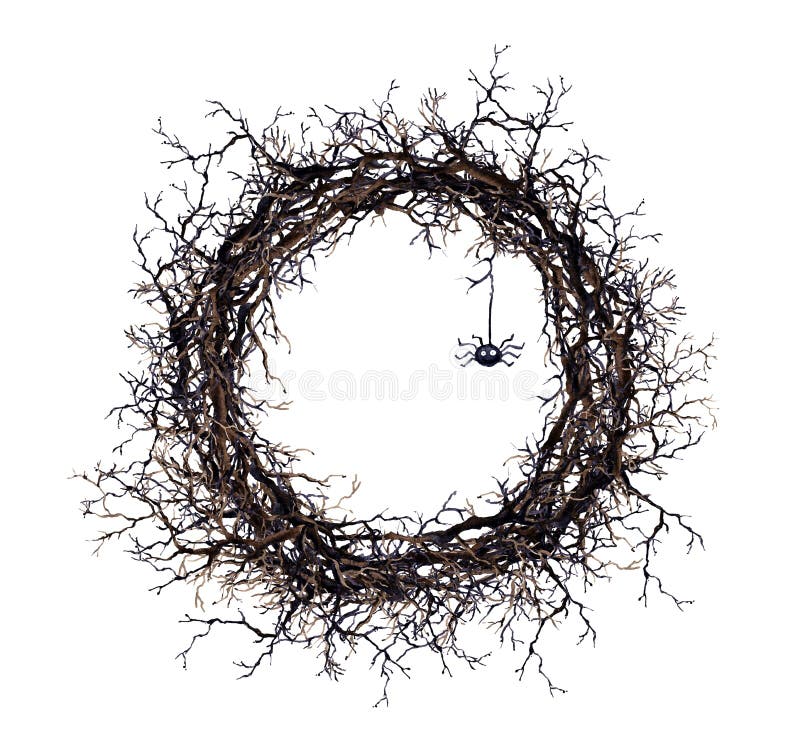 Wreath with Spooky Branches, Spider. Watercolor Round Border for ...