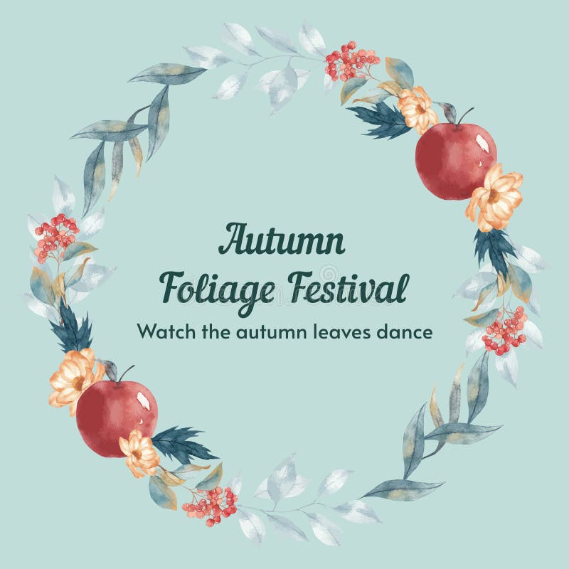 Wreath Template with Rustic Fall Foliage Concept,watercolor Style Stock ...