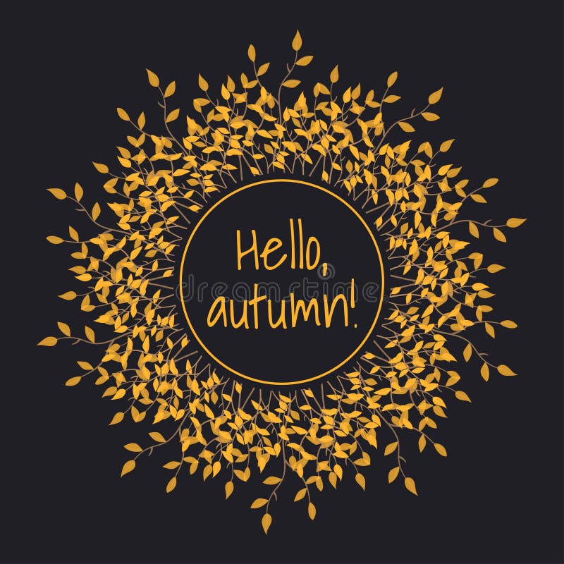 A Wreath of Twigs with Autumn Leaves on a Dark Background. Hello ...