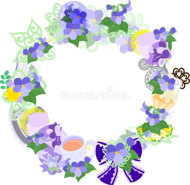 The Wreath of Violet Objects Stock Vector - Illustration of inspiration ...