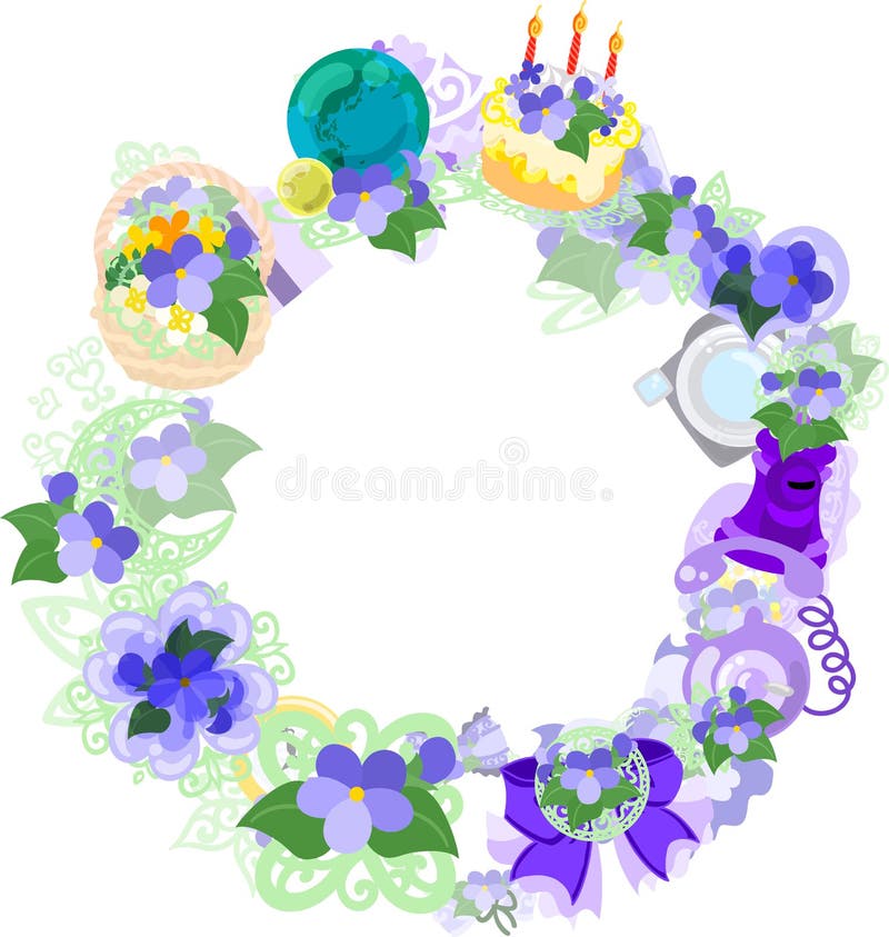 The Wreath of Violet Objects Stock Vector - Illustration of clover ...