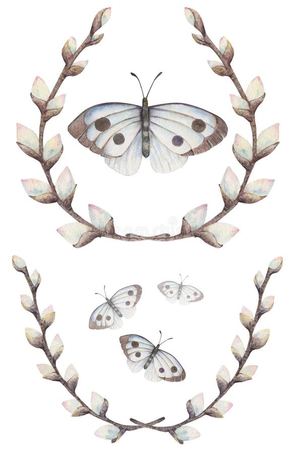 The Wreath of Willow with the Butterfly Stock Illustration ...