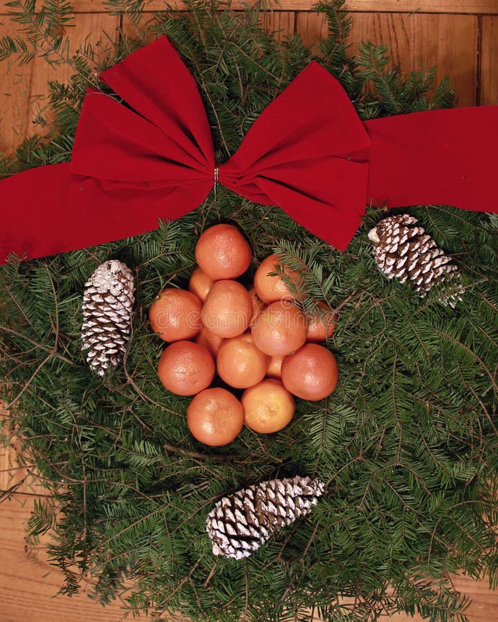 Wreath on Wooden Table stock photo. Image of christmas - 81131448
