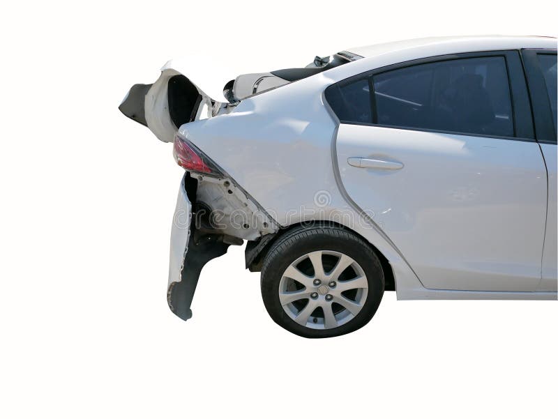 Wreck of Car Destroyed at the Rear Side Isolated. Stock Image - Image ...