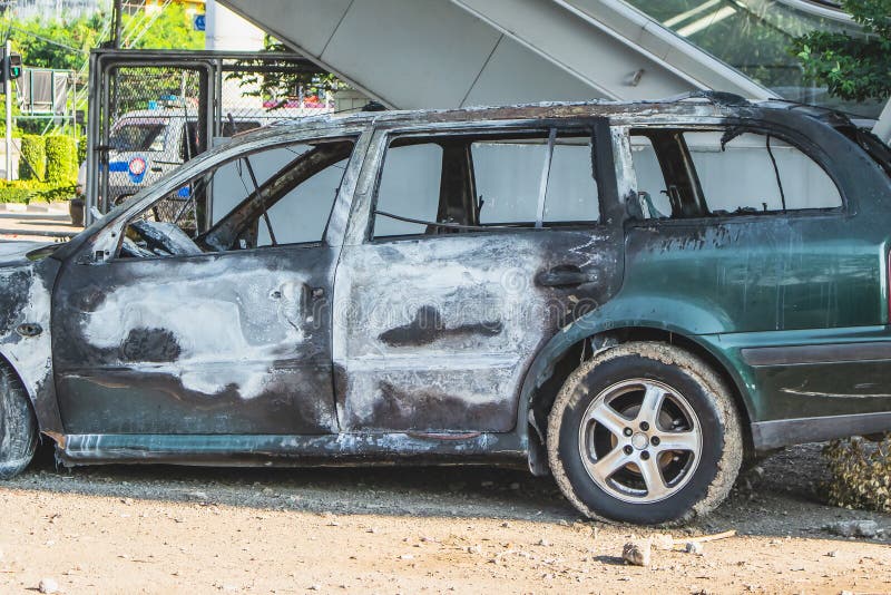 Wreck the Car after the Fire Stock Photo - Image of aroma, fire: 114105402