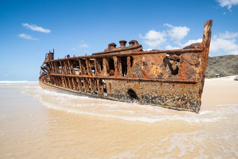 Wreck of the Maheno, Fraser Island. Stock Photo - Image of rusting ...