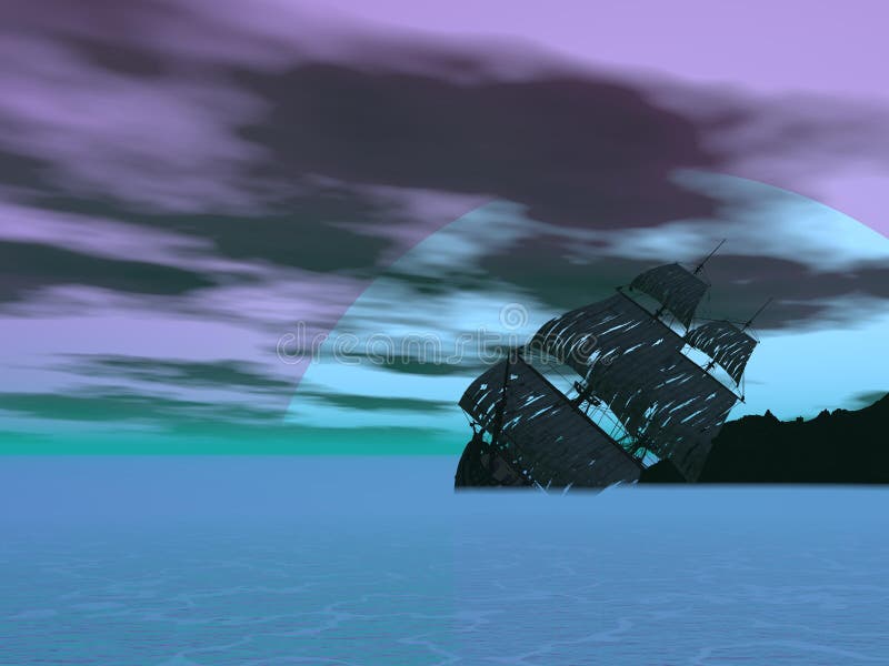 Wreck old boat - 3D render stock illustration. Illustration of moon ...