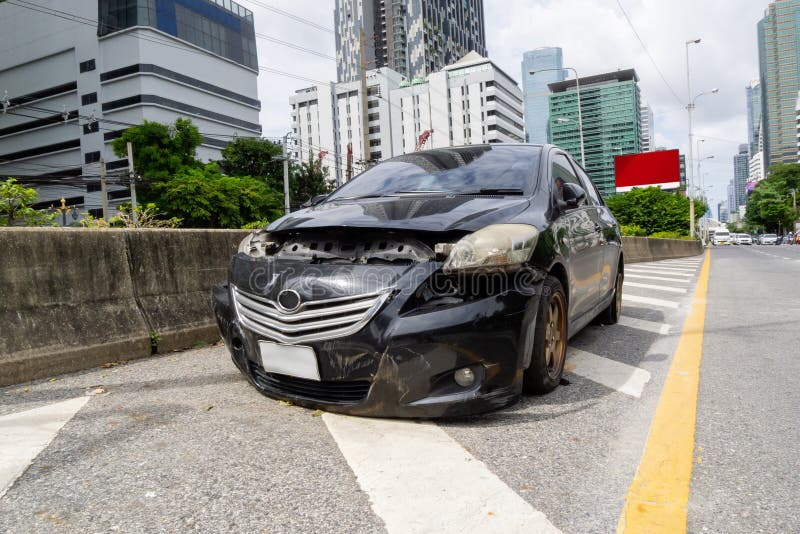 The Wreckage of the Car Was Abandoned by Roadside Stock Photo - Image ...