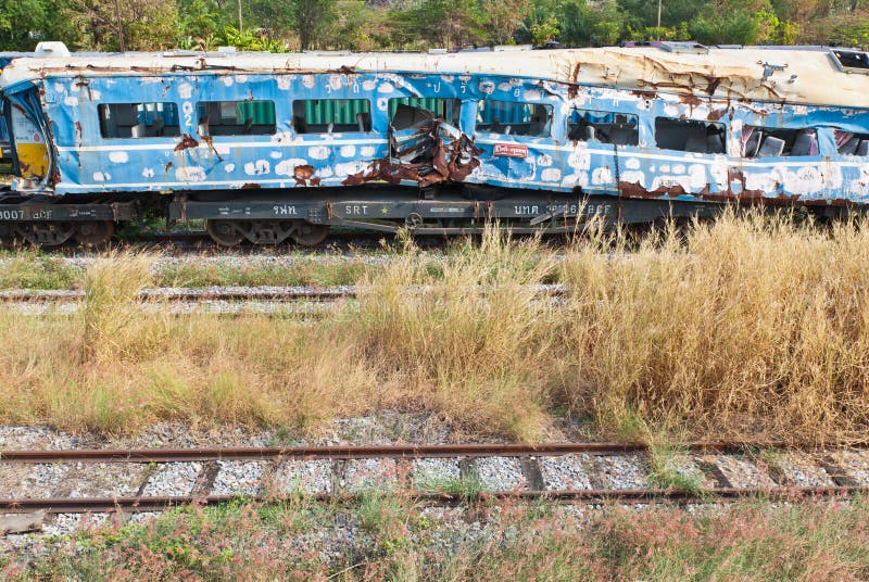 A Wreckage of Crashed or Damaged Train Taken from Train Yard Stock ...