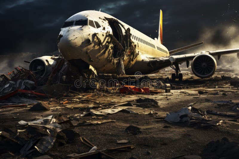 The Wreckage of a Crashed Plane. Generative AI Stock Illustration ...